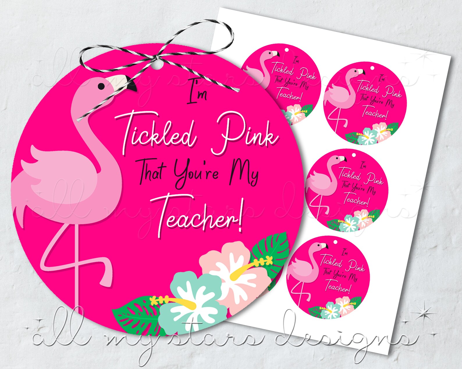 PRINTABLE I'm Tickled PINK That You're My Teacher Tag | Etsy