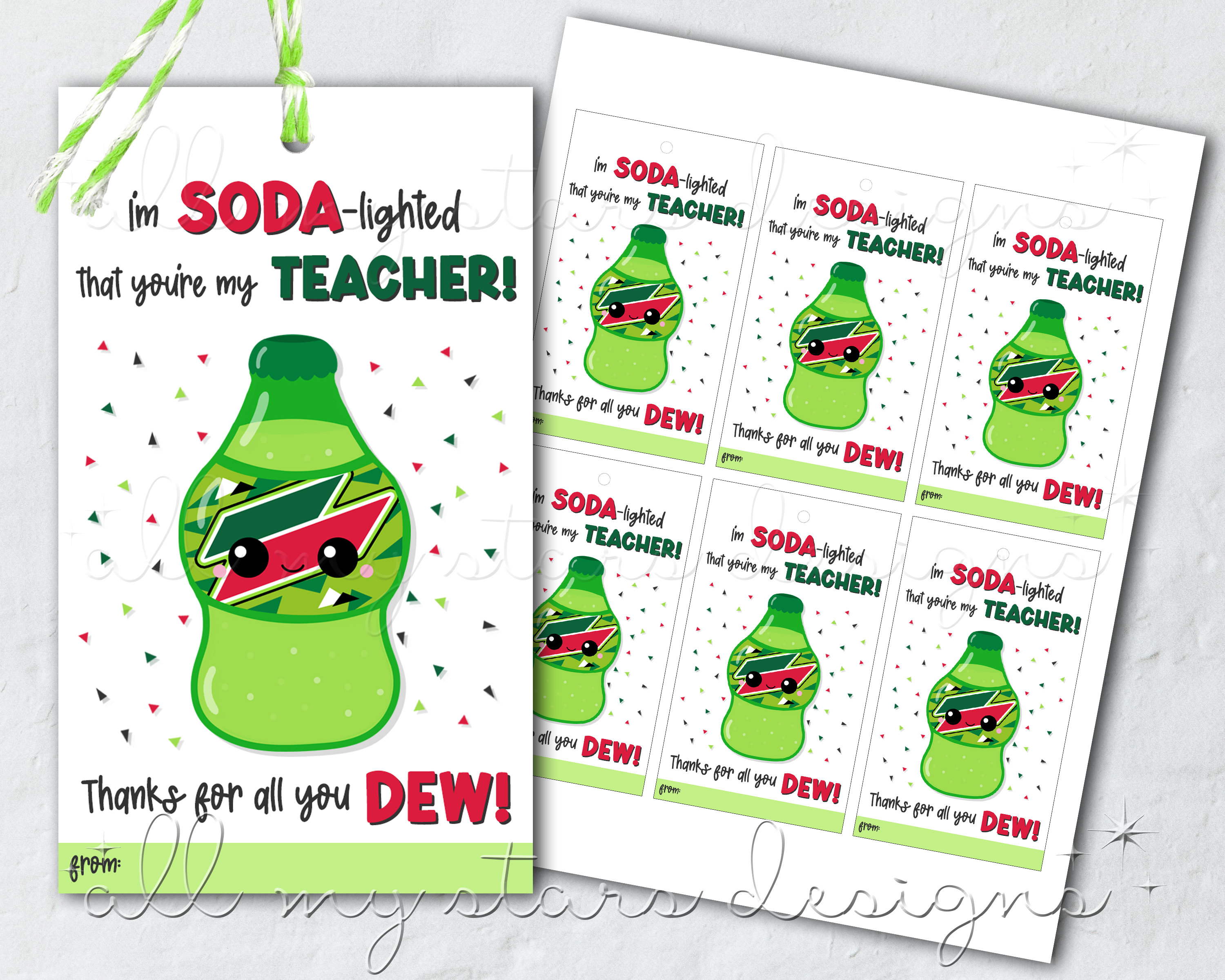 PRINTABLE I'm Soda-lighted That You're My Teacher! Thanks for All You ...