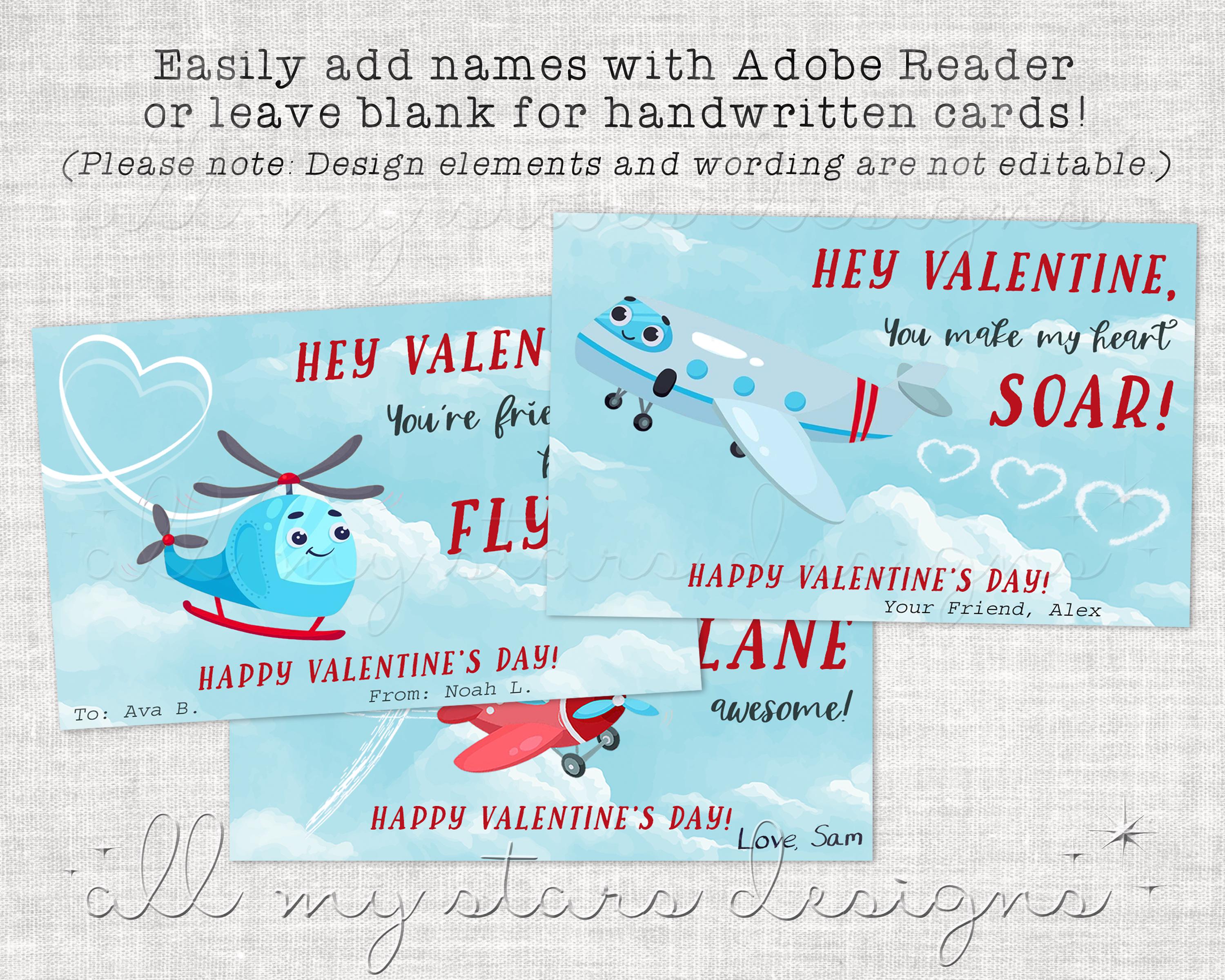 PRINTABLE Cute Plane, Jet and Helicopter Valentine Card Set | Instant ...