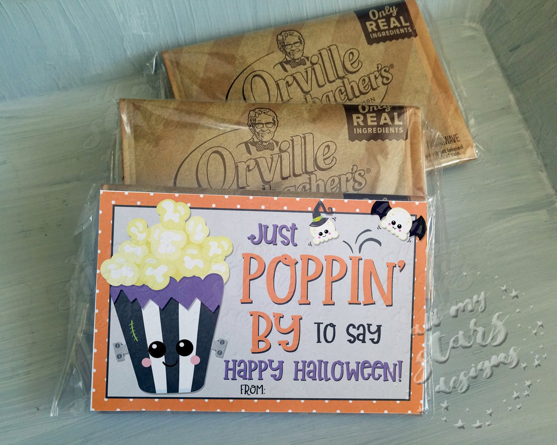 PRINTABLE Just POPPIN' BY to Say Happy Halloween! Popcorn Tag | Instant ...