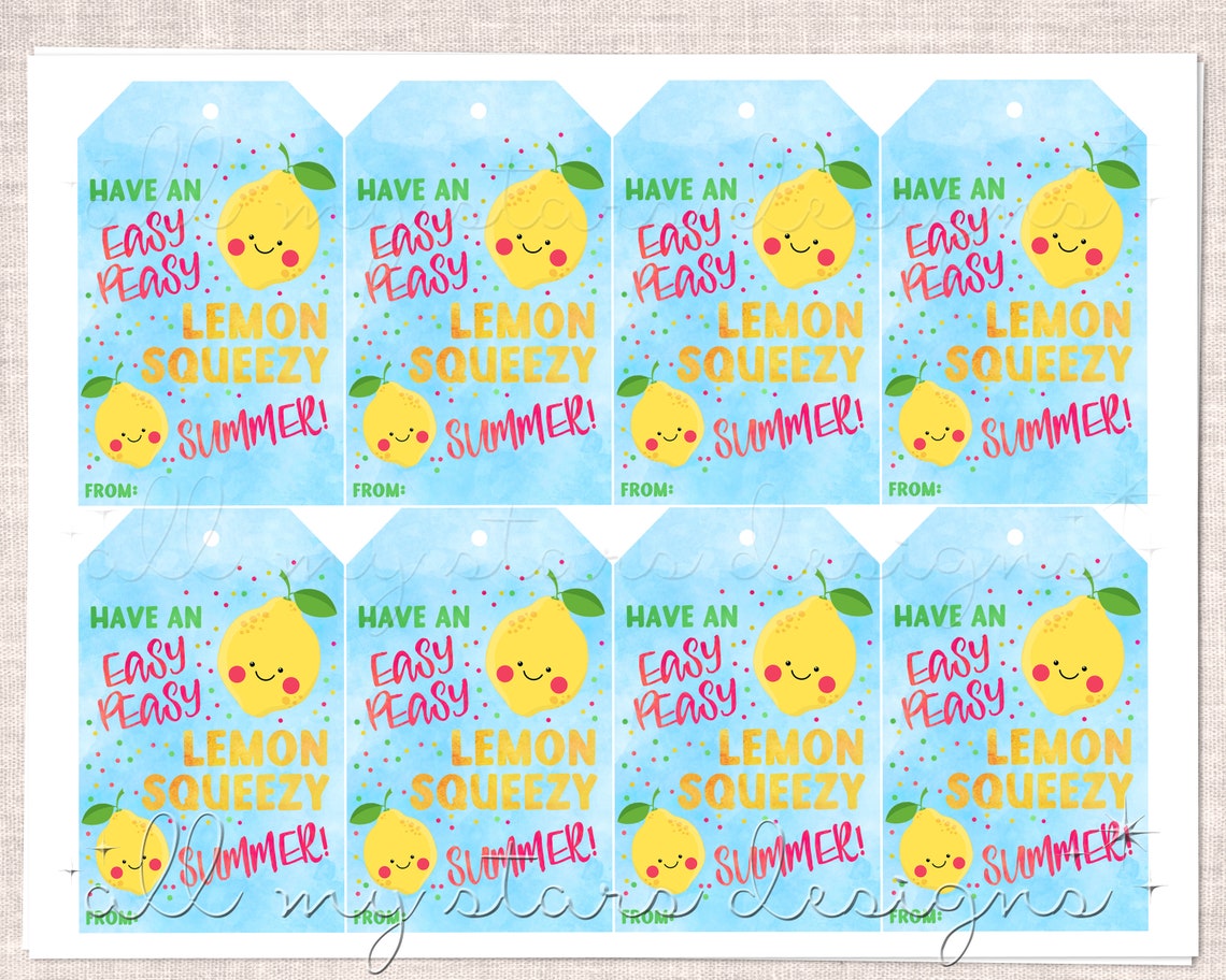 PRINTABLE Easy Peasy LEMON SQUEEZY Summer! Tag | Instant Download ...