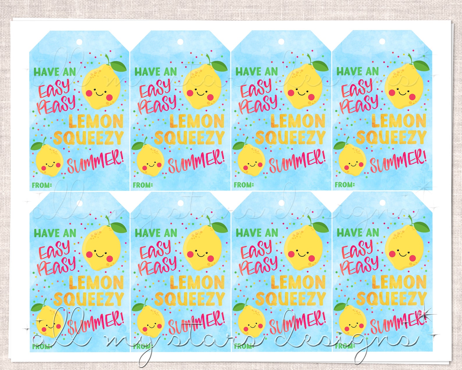 PRINTABLE Easy Peasy LEMON SQUEEZY Summer! Tag | Instant Download ...