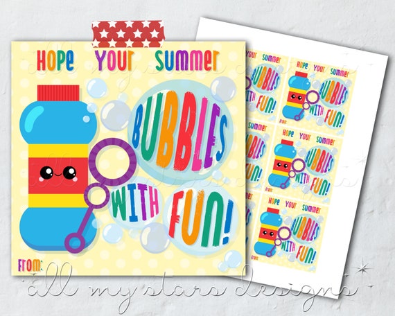 PRINTABLE Hope Your Summer BUBBLES With Fun Tag Instant | Etsy
