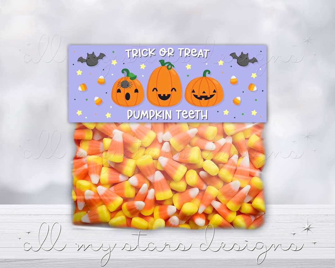 PRINTABLE Trick or Treat, Pumpkin Teeth Candy Corn Treat Toppers ...