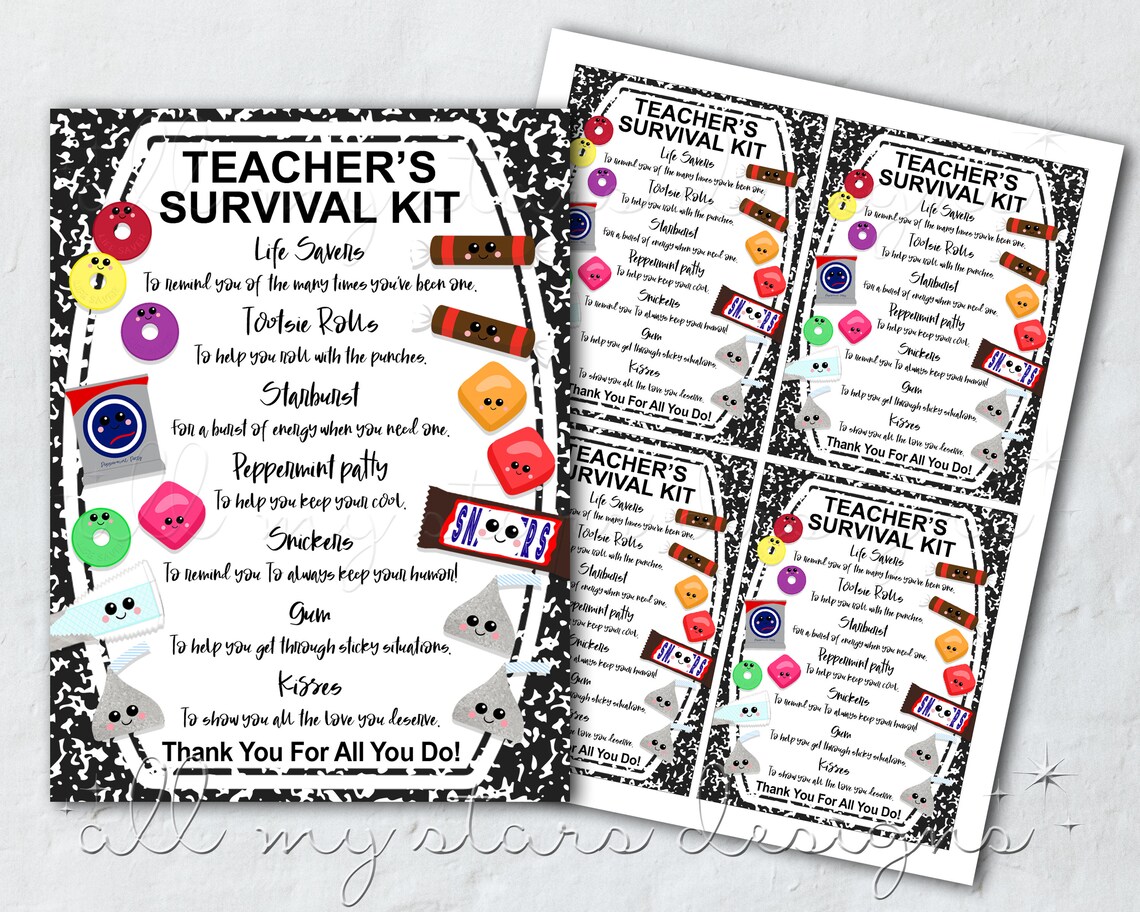 PRINTABLE Teacher's Survival Kit Tag Instant Download - Etsy