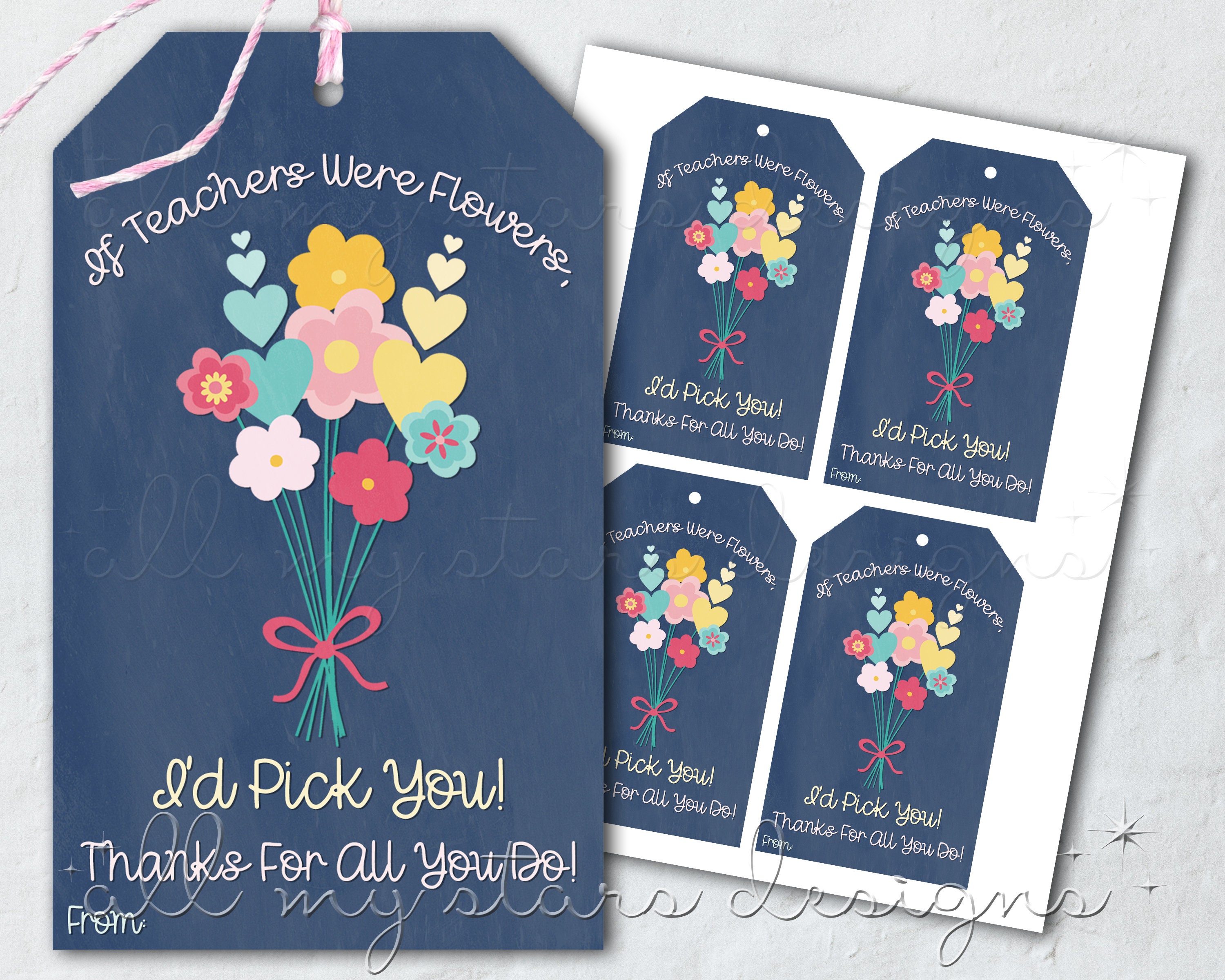 PRINTABLE If Teachers Were Flowers I'd Pick You Thanks | Etsy New Zealand
