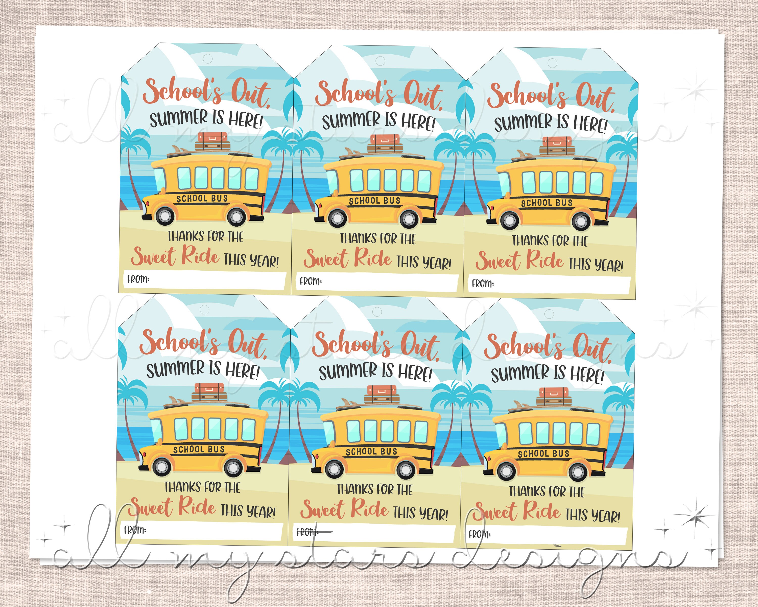 PRINTABLE School Out, Summer is Here! Thanks for the SWEET RIDE This ...