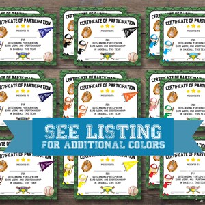 Printable Baseball Participation Certificate | Sports Award | INSTANT ...