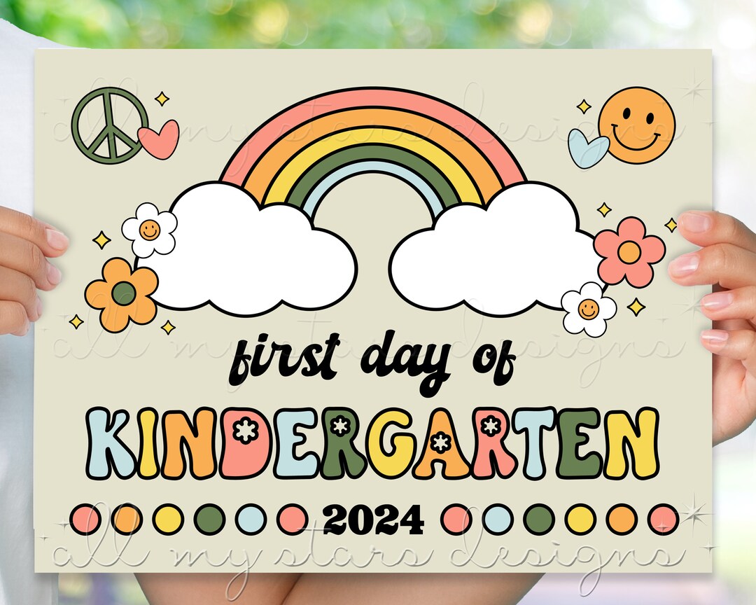 PRINTABLE First Day of Kindergarten 2024 Retro Rainbow Sign Instant ...