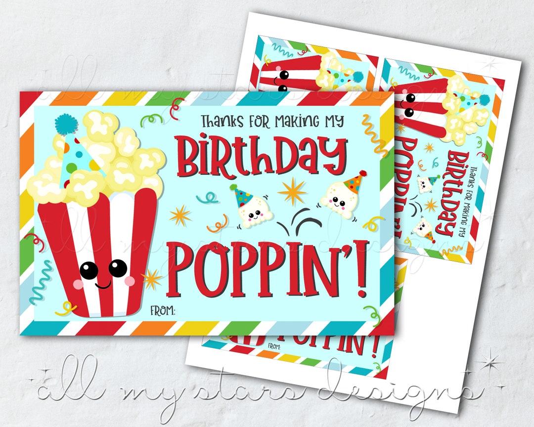 PRINTABLE Thanks for Making My Birthday POPPIN'! Popcorn Tag | Instant ...