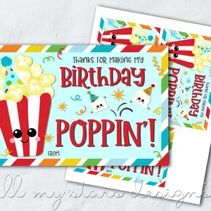 PRINTABLE Thanks for Making My Birthday POPPIN'! Popcorn Tag | Instant ...