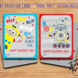 PRINTABLE Robot Valentines Set of 6 Valentine Cards Instant Download ...