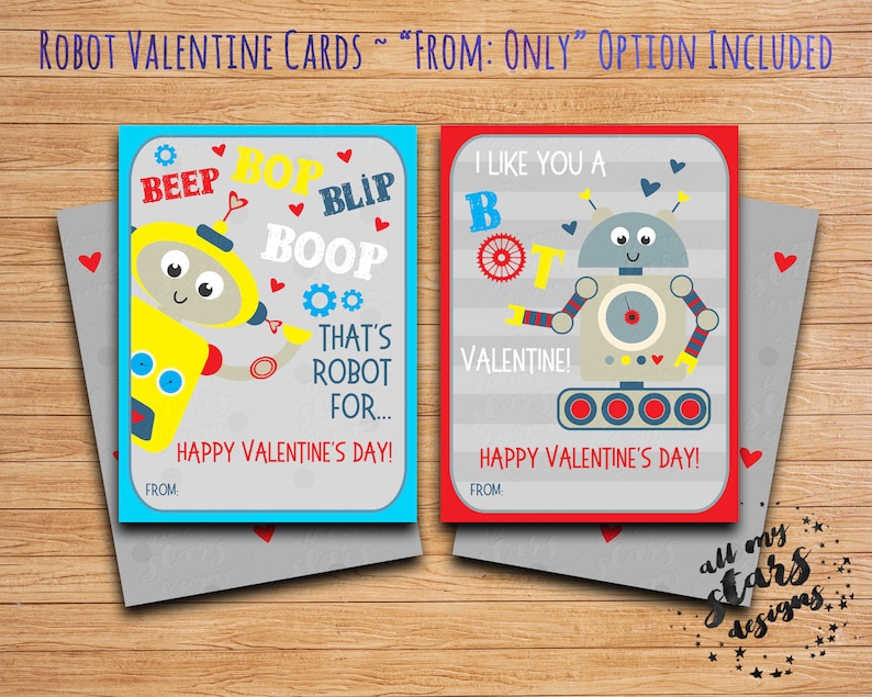 PRINTABLE Robot Valentines Set of 6 Valentine Cards - Etsy