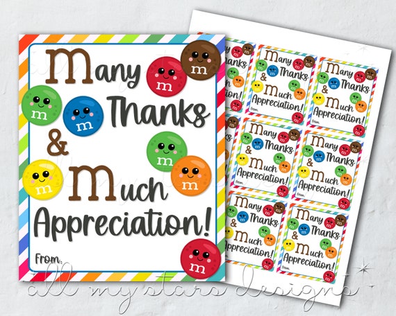 PRINTABLE Many Thanks and Much Appreciation M&M Tag Instant - Etsy