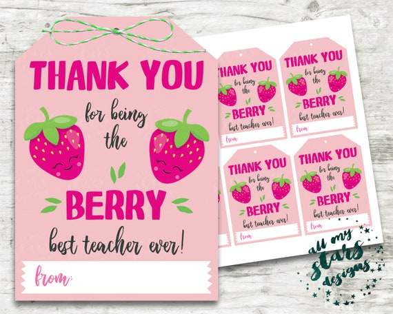PRINTABLE Thank You for Being the BERRY Best Teacher Ever Tag - Etsy
