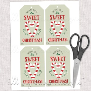 PRINTABLE Wishing You a SWEET Christmas! Candy Cane Heart Tag | Instant ...