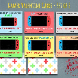 PRINTABLE GAMER Valentines Set of 6 Valentine Cards Instant Download ...