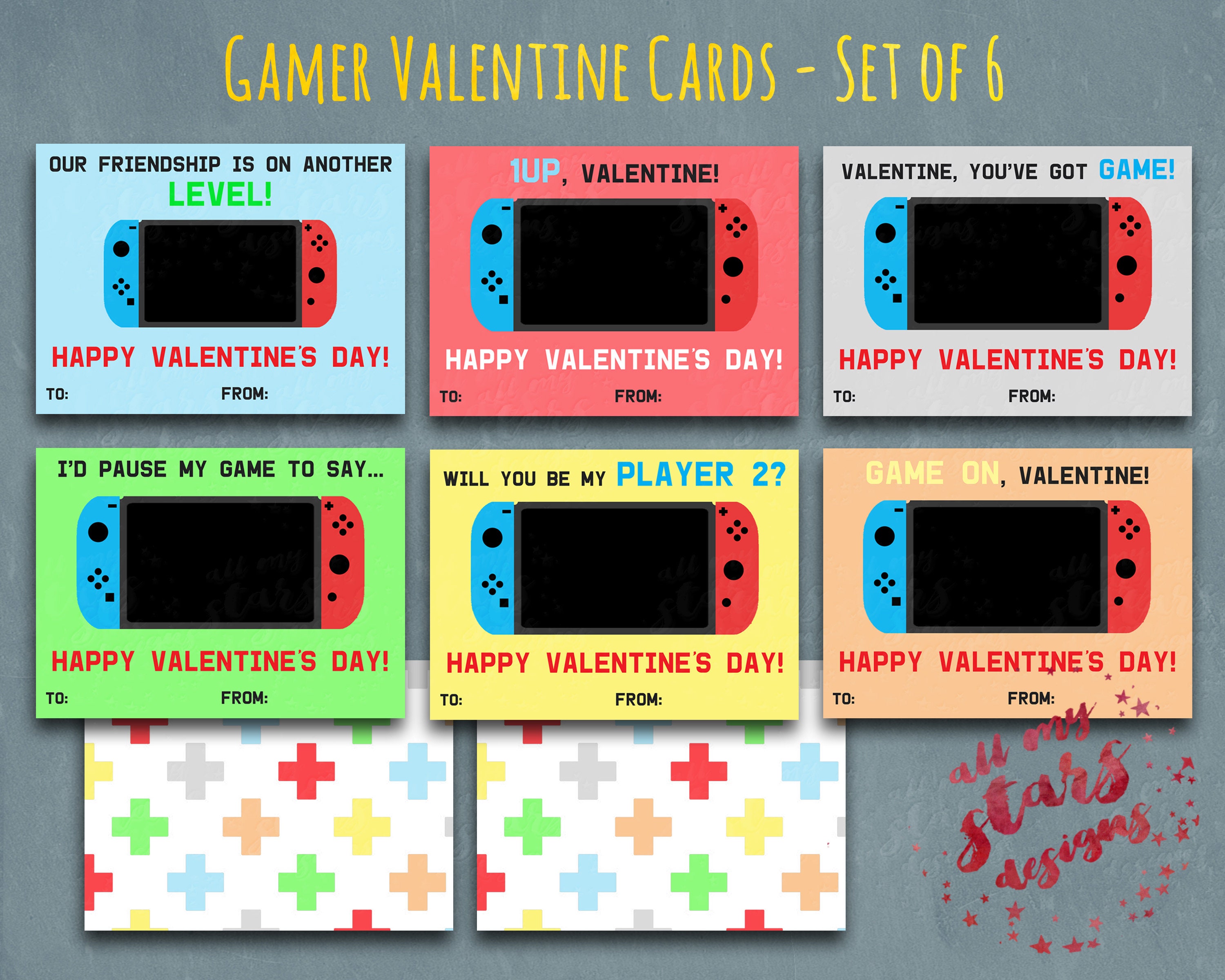 PRINTABLE GAMER Valentines Set of 6 Valentine Cards - Etsy