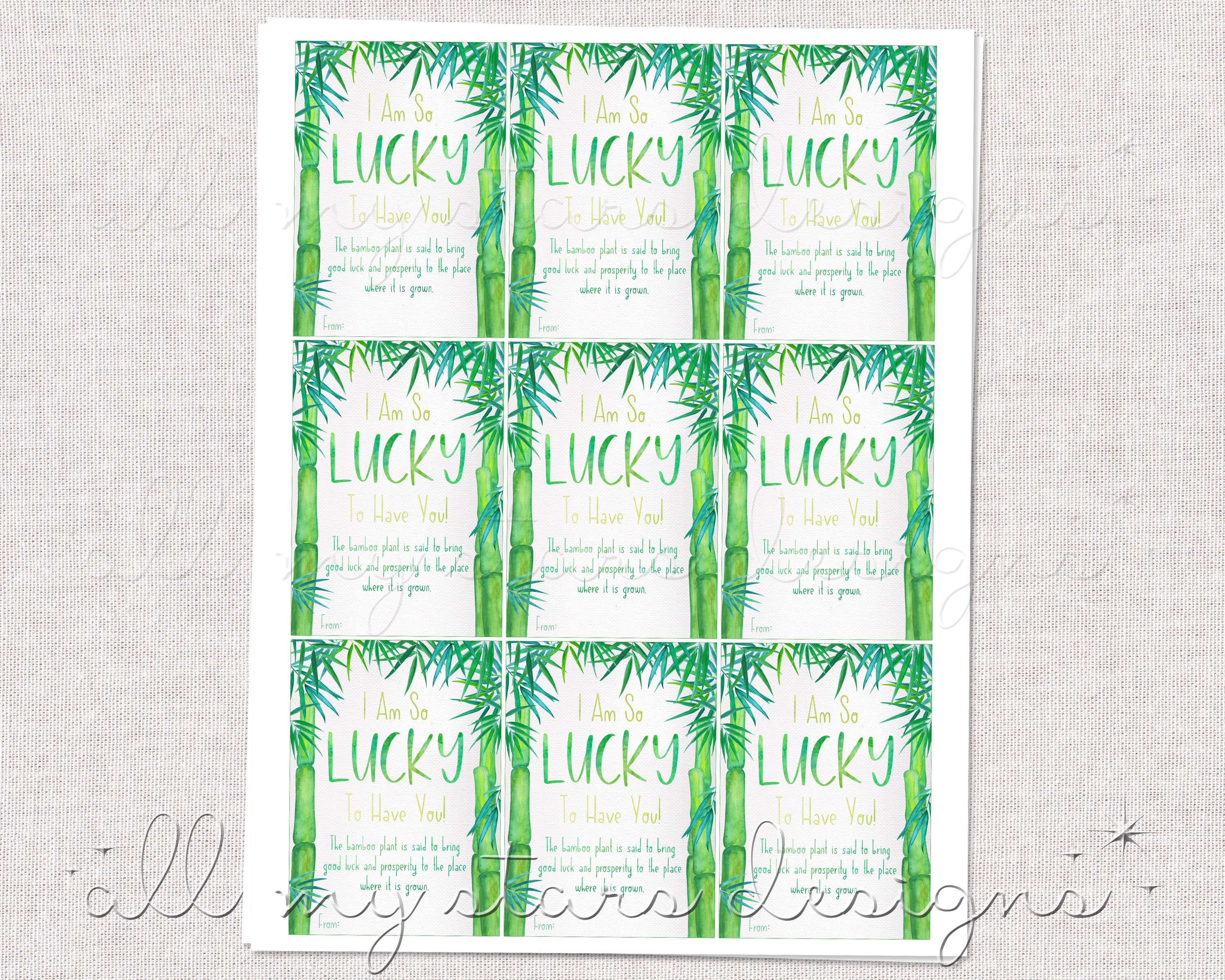 PRINTABLE I Am so LUCKY to Have You! Bamboo Plant Gift Tag | Instant ...