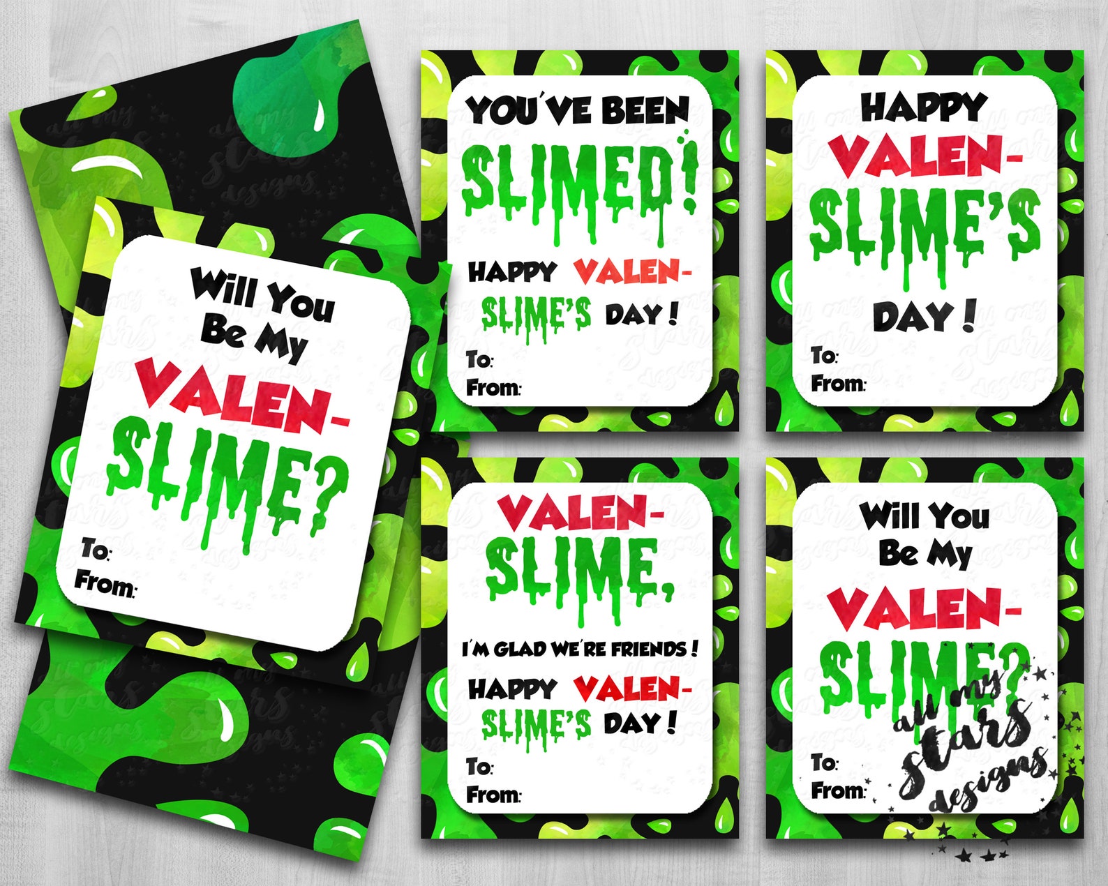 PRINTABLE Valentine SLIME Cards - Set of 4 | Instant Download | Valen ...