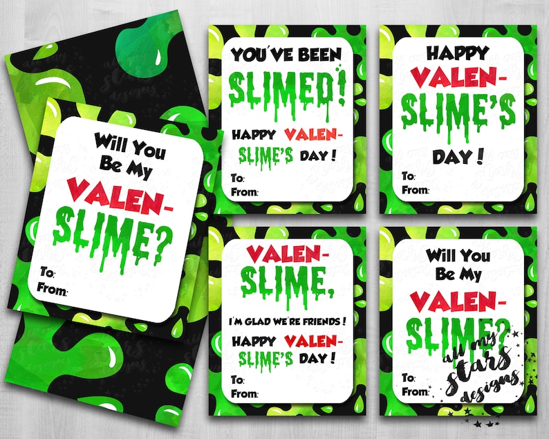 PRINTABLE Valentine SLIME Cards - Set of 4 | Instant Download | Valen ...