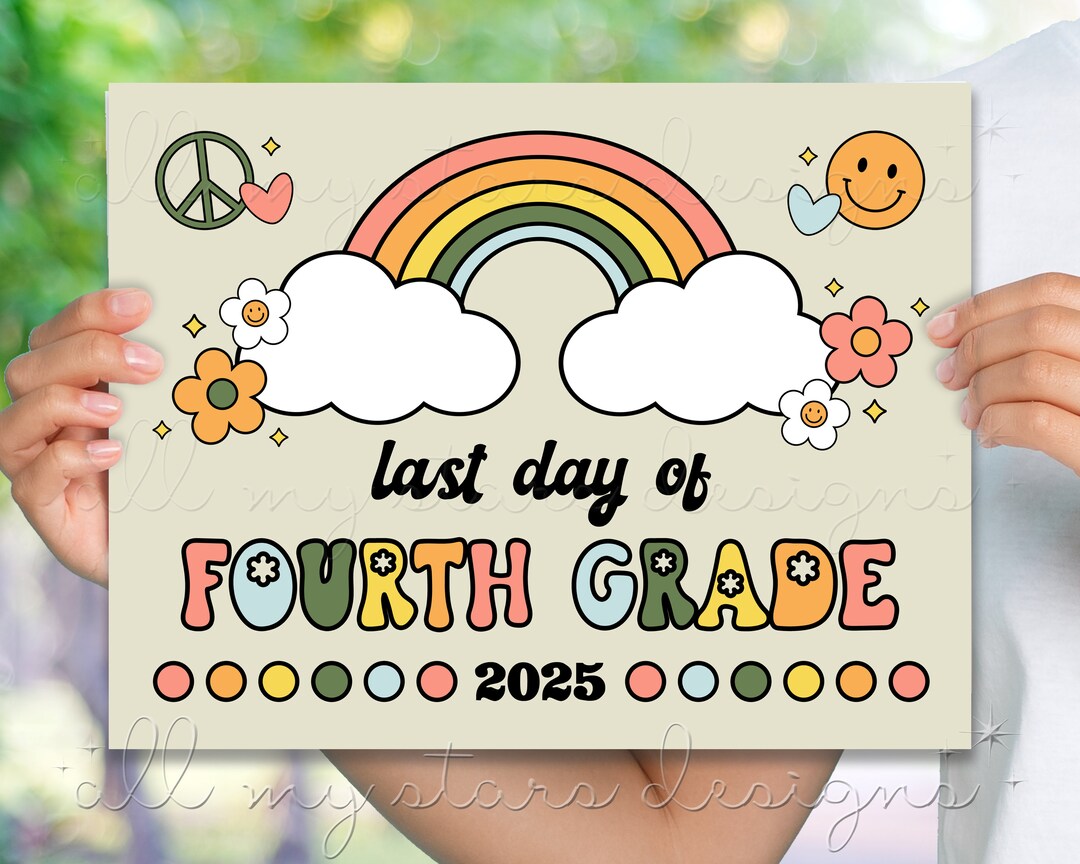 PRINTABLE Last Day of Fourth Grade 2025 Retro Rainbow Sign Instant ...