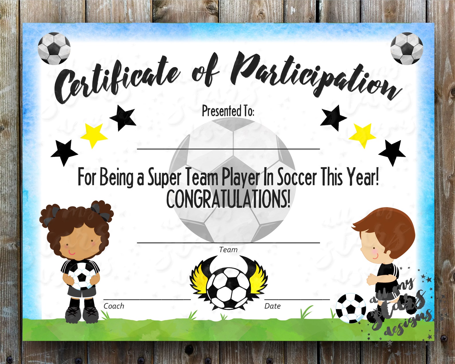 Printable Soccer Participation Certificate Sports Award - Etsy