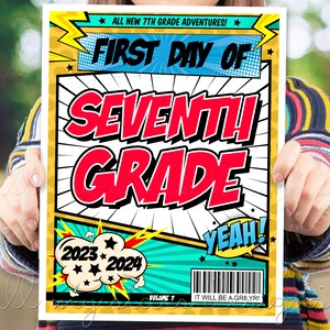 PRINTABLE First Day of Seventh Grade 2023-2024 Comic Style Photo Sign ...
