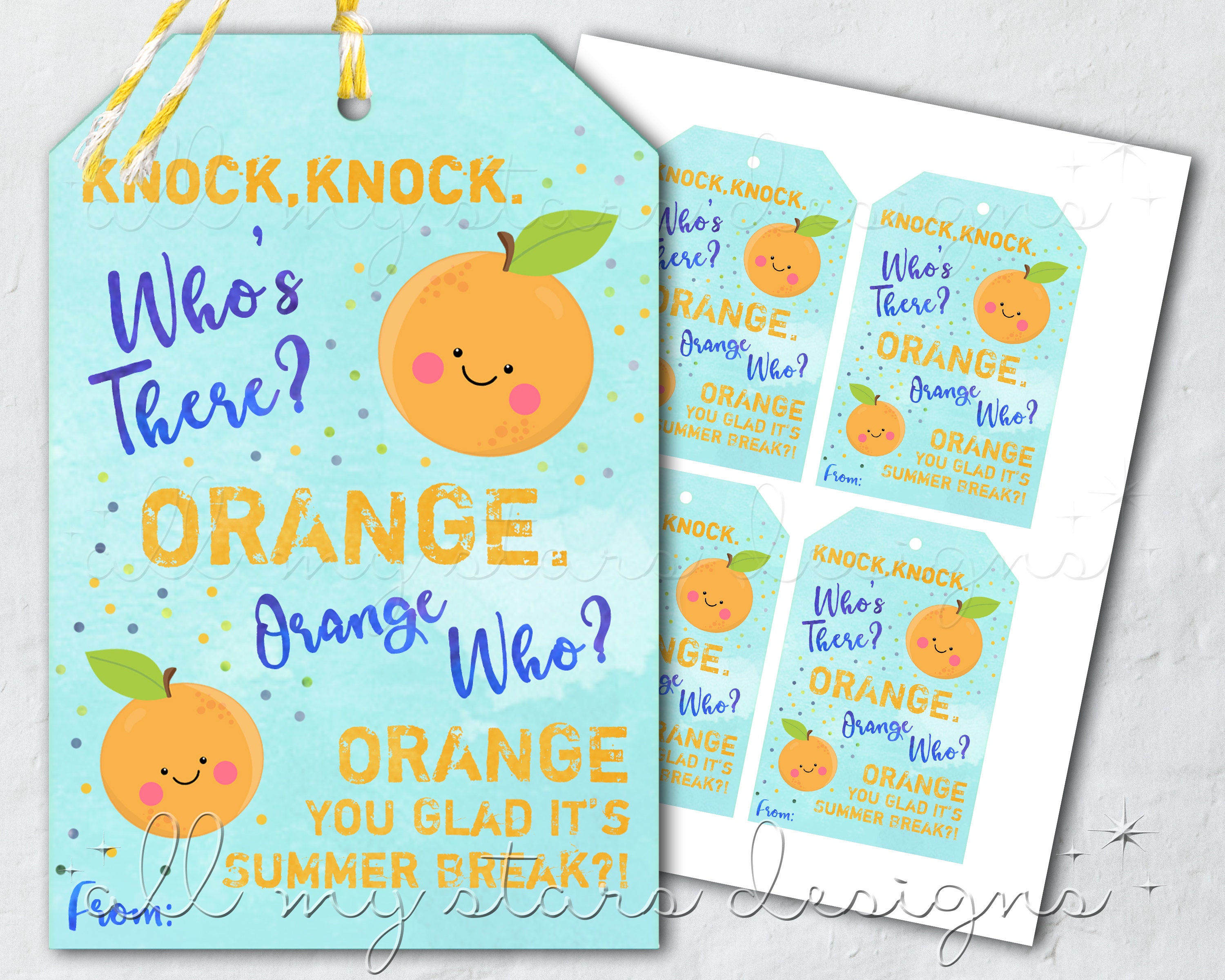 PRINTABLE Orange You Glad It's Summer Break Cute Knock - Etsy Australia