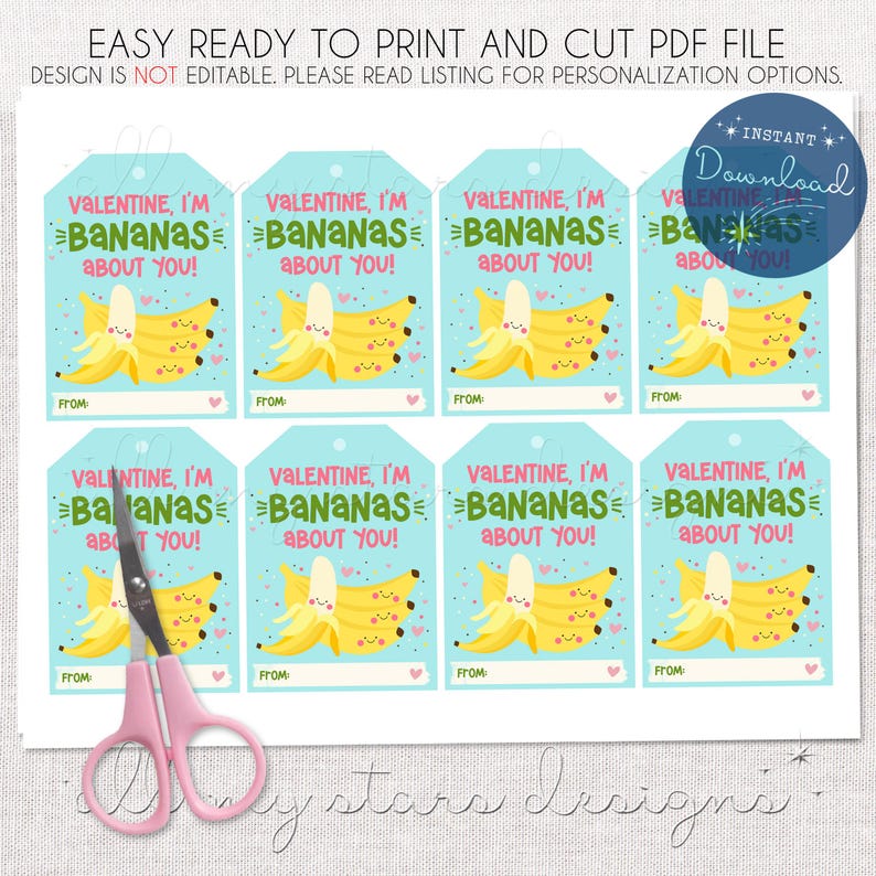 PRINTABLE Valentine, I'm BANANAS About You! Tag | Instant Download ...