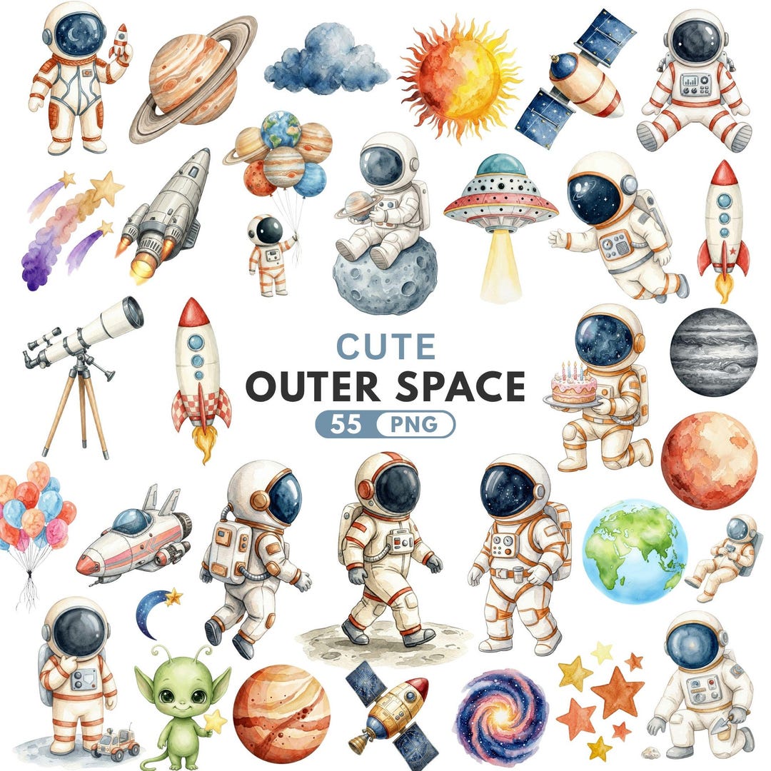 Cute Astronaut Clipart, Outer Space PNG, Watercolor Space Clipart ...