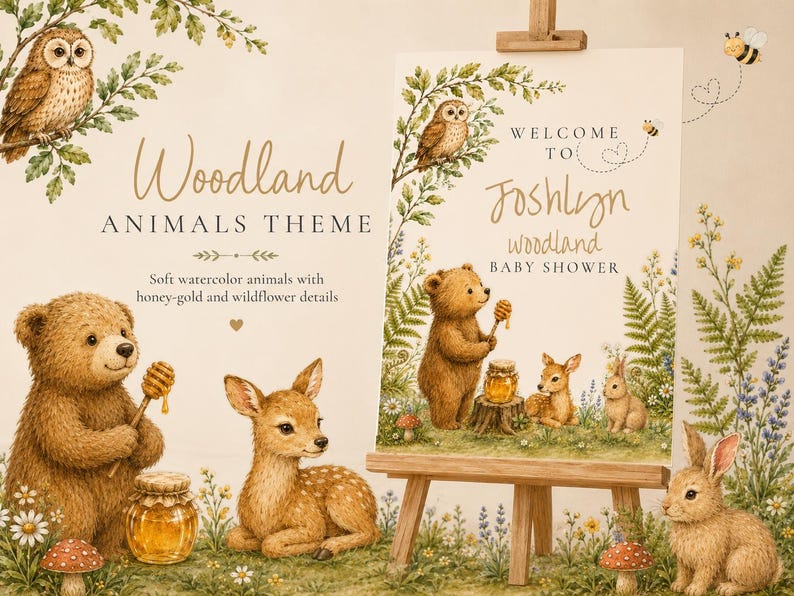 Woodland Animal Baby Shower Sign Adventure Awaits Forest Welcome Sign ...