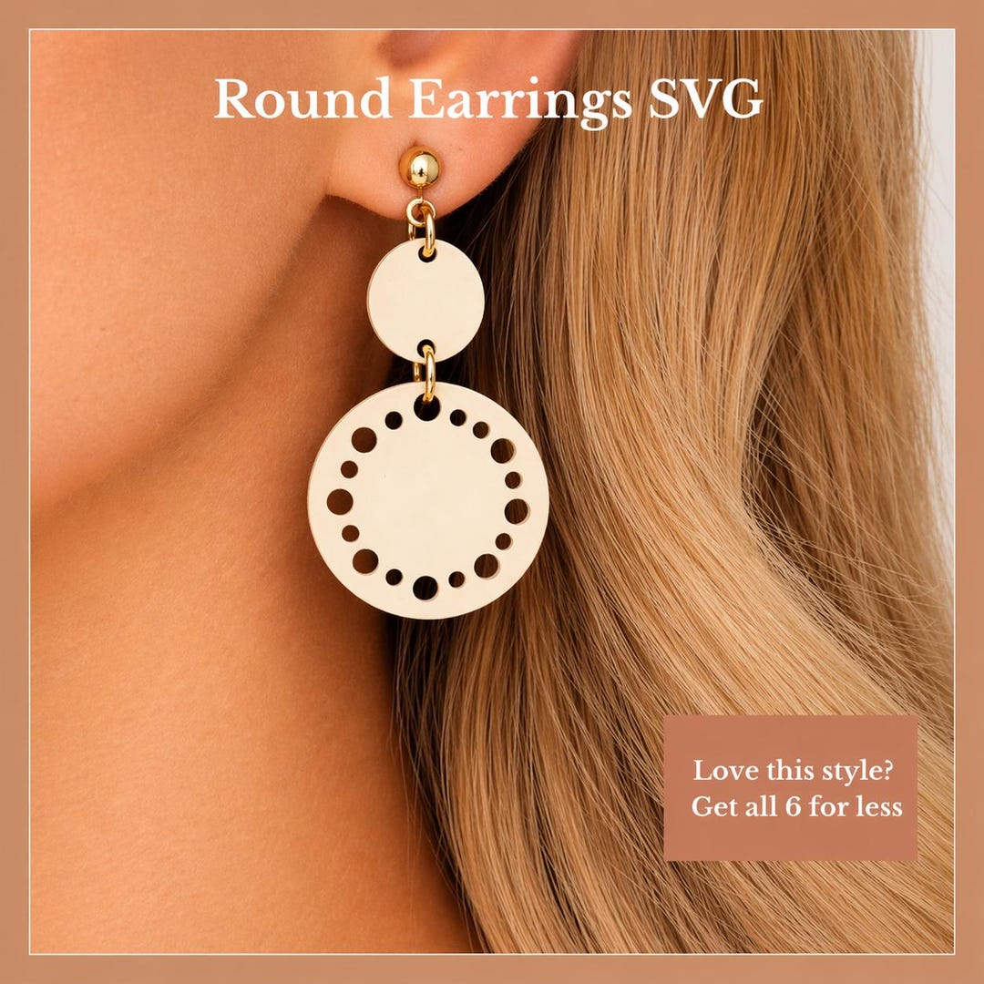Circle Cutouts Earring SVG 25mm Round + 13mm Connector Laser Cut File ...