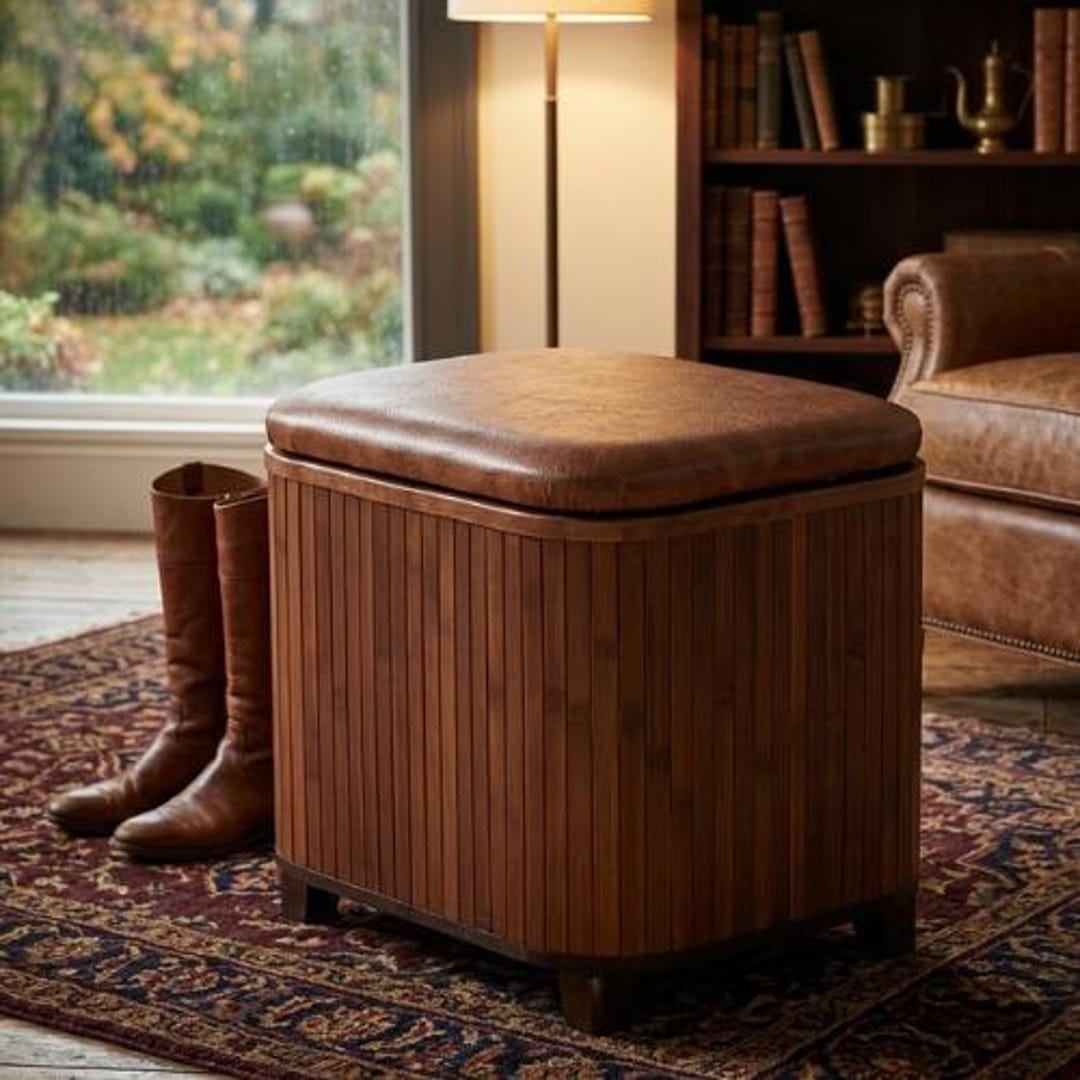 Wood Storage Ottoman Stool Japanese Style Small Square Footstool With ...