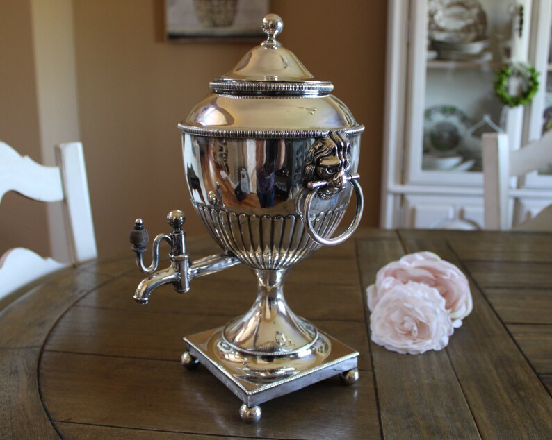 Antique Silver Plated Coffee Tea Dispenser Lion Handles Ball | Etsy