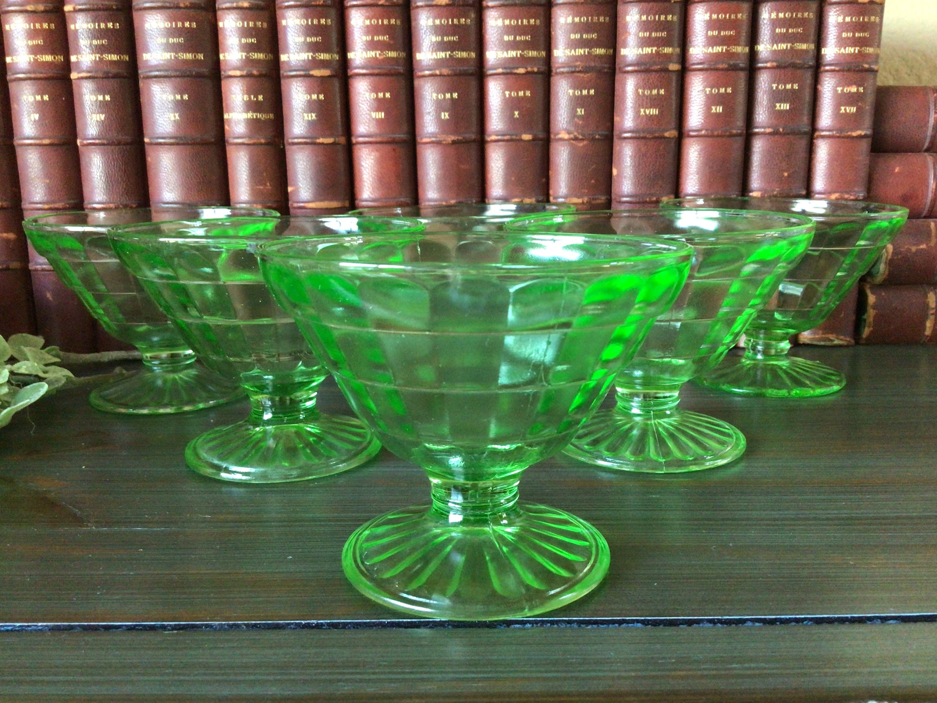 Set 6 Green Depression Glass Footed Compote Bowls with Lovely | Etsy