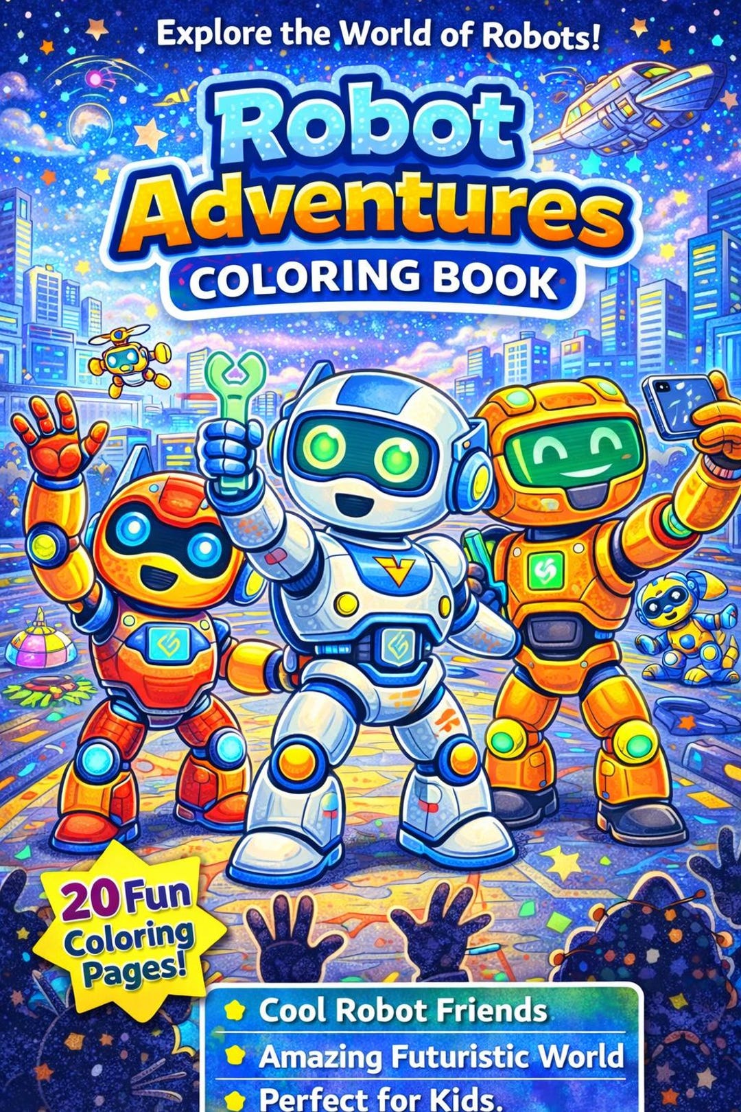 Robot Adventures Coloring Book, Space Theme, 20 Fun Pages (digital ...