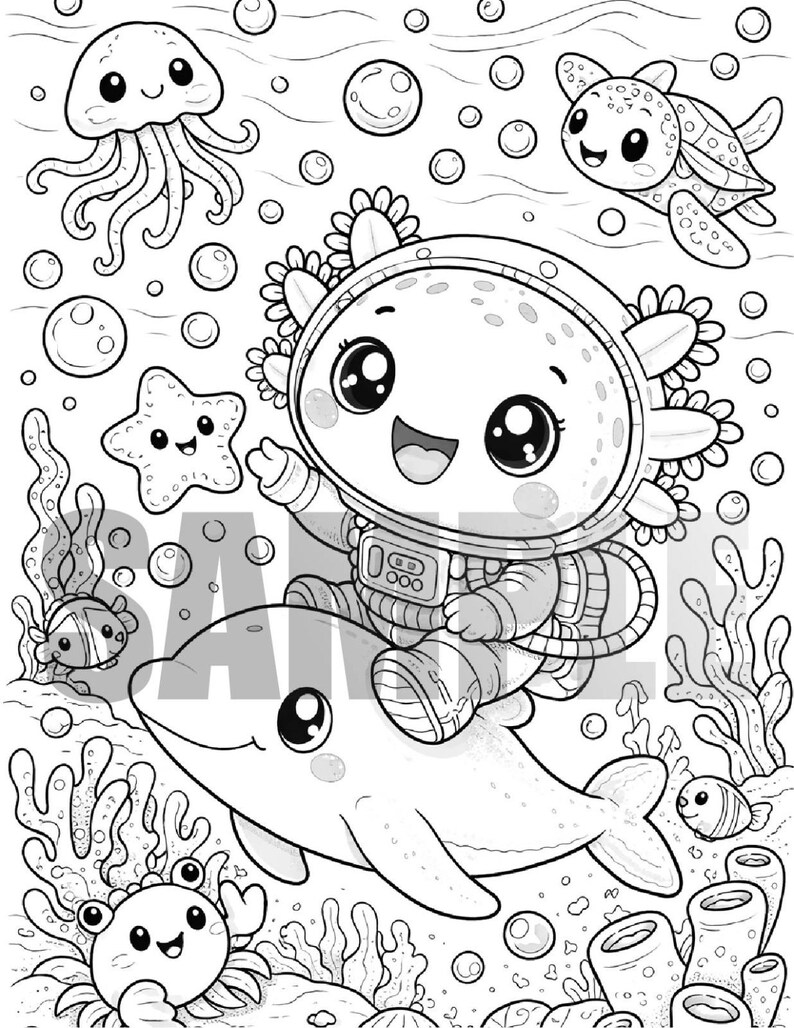 Axolotl Coloring Pages for Toddlers, Ocean Animal Coloring Book ...