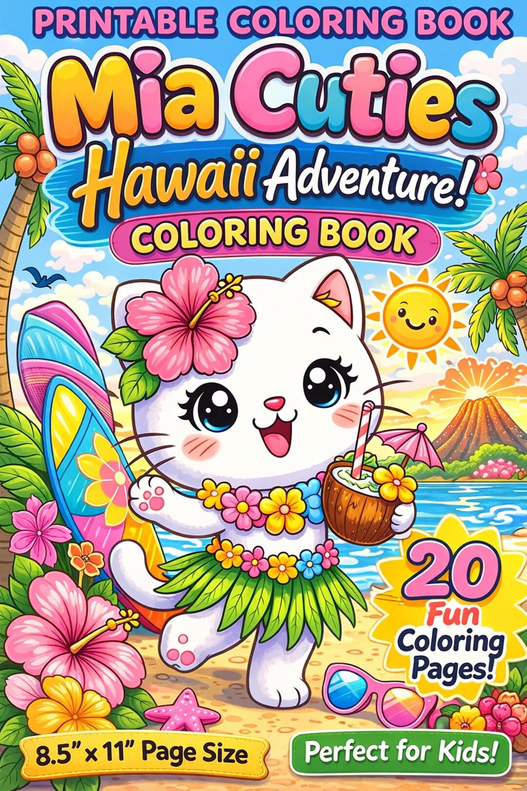 Hawaii Travel Coloring Book for Kids, Tropical Beach Coloring Pages ...