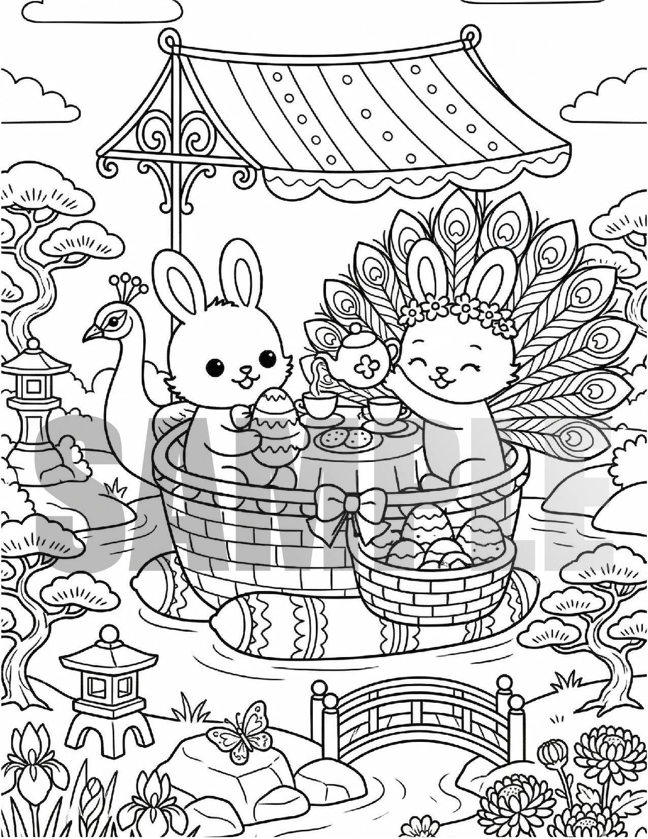 Easter Tea Party Coloring Book, Bunny Animal Pages, Kids Activity ...