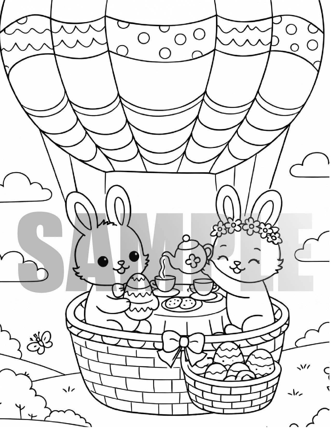 Easter Tea Party Coloring Book, Bunny Animal Pages, Kids Activity ...