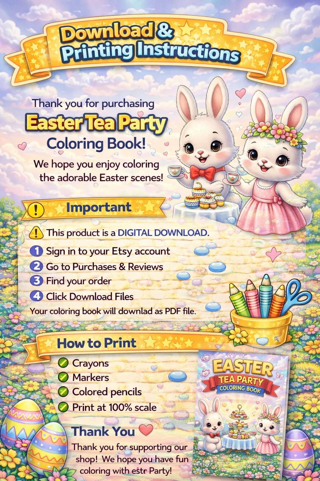 Easter Tea Party Coloring Book, Bunny Animal Pages, Kids Activity ...