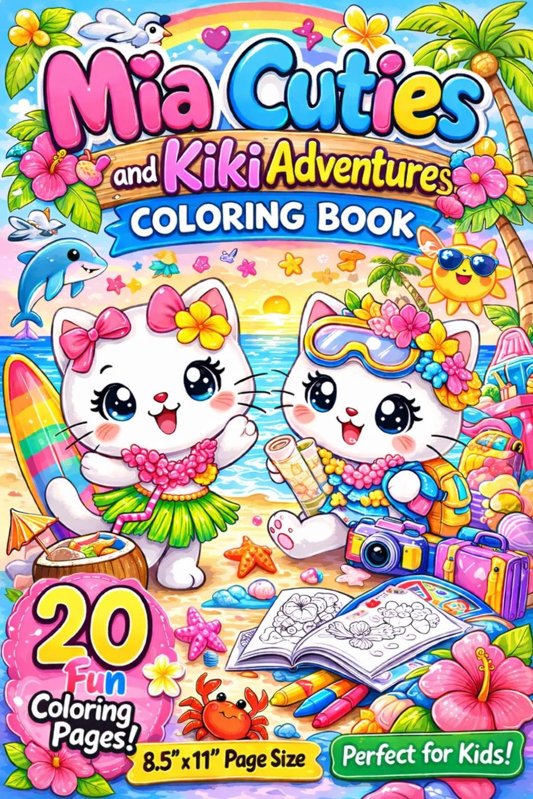Cat Adventures Coloring Book, Beach Summer Fun (digital Download) - Etsy