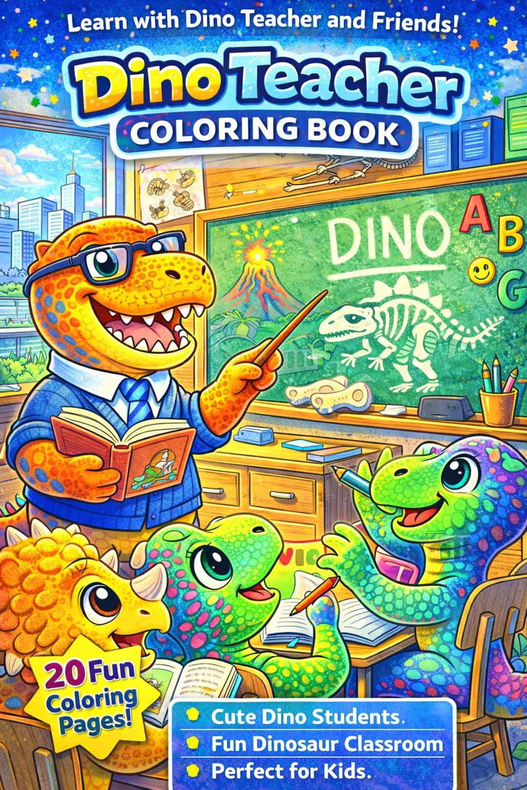 Dino Teacher Coloring Book, Dinosaur Classroom Activity Pages (PDF ...