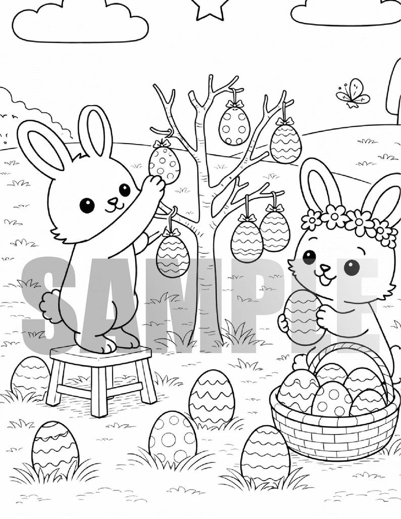 Easter Tea Party Coloring Book, Bunny Animal Pages, Kids Activity ...