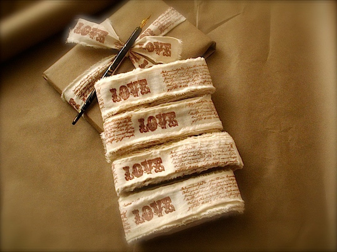French Inspired 3 Yards Handstamped Muslin Ribbons,handstamped Muslin ...