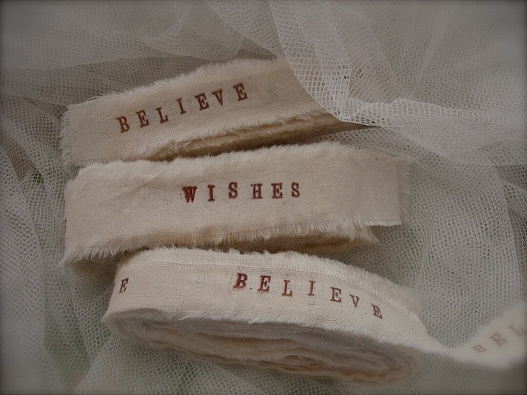 3 Yards Handstamped Muslin Ribbons, Handstamped Personalized Ribbon ...