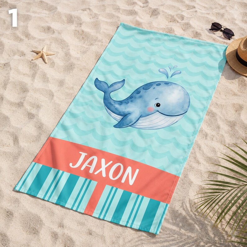 Personalized Kids Beach Towel, Custom Name Ocean Towel, Cute Sea Animal ...