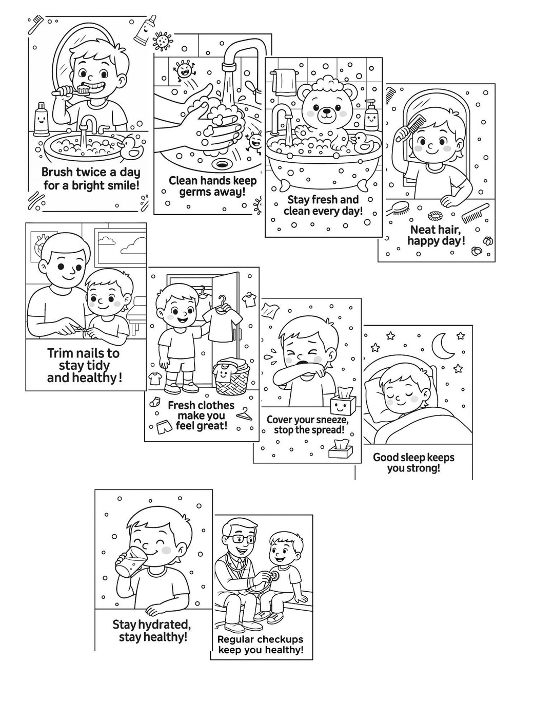 Personal Hygiene Coloring Pages for Kids – Printable Health & Self-care ...