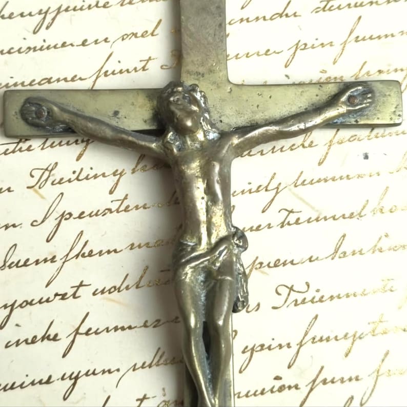 Antique French Brass Crucifix, Cross and Skull With Corpus of Christ ...